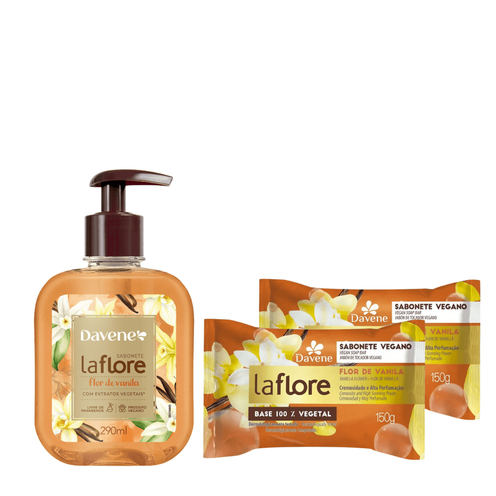 Kit La Flore Vanila 2 Sabonetes Em Barra e 1 Sabonete Líquido - davene